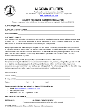 Fillable Online Consent to Disclose Utility Customer Information Fax ...