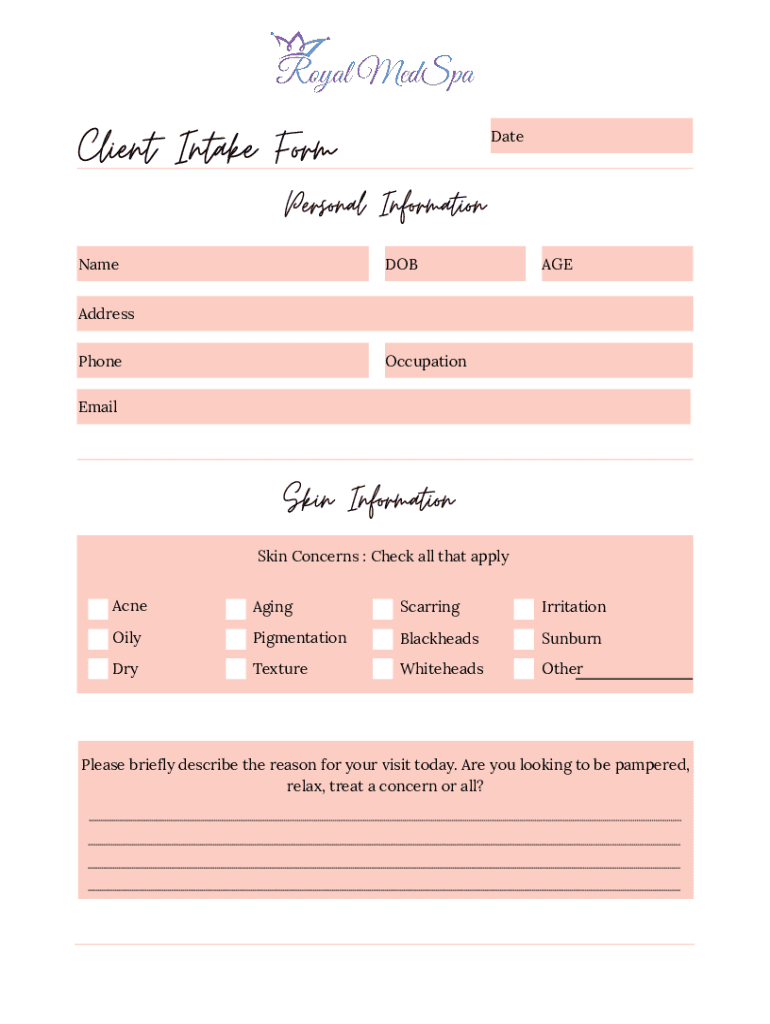 Fillable Online FACIAL INTAKE FORMThe Pampered Way Llc Fax Email Print ...