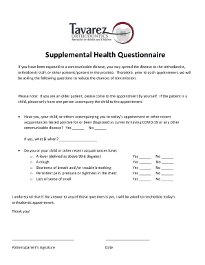 Fillable Online SUPPLEMENTAL HEALTH QUESTIONNAIRE Fax Email Print ...