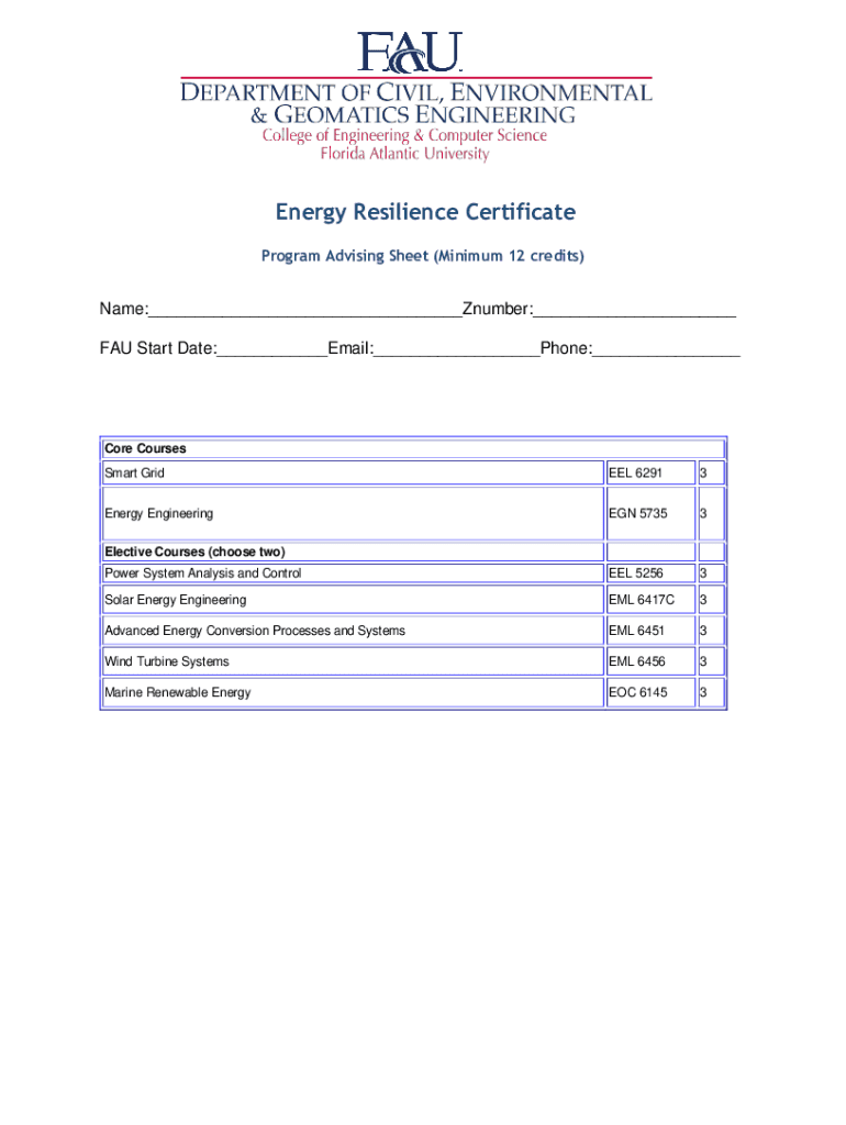Fillable Online ENERGY RESILIENCE CERTIFICATE PROGRAM ... Fax Email Print - pdfFiller