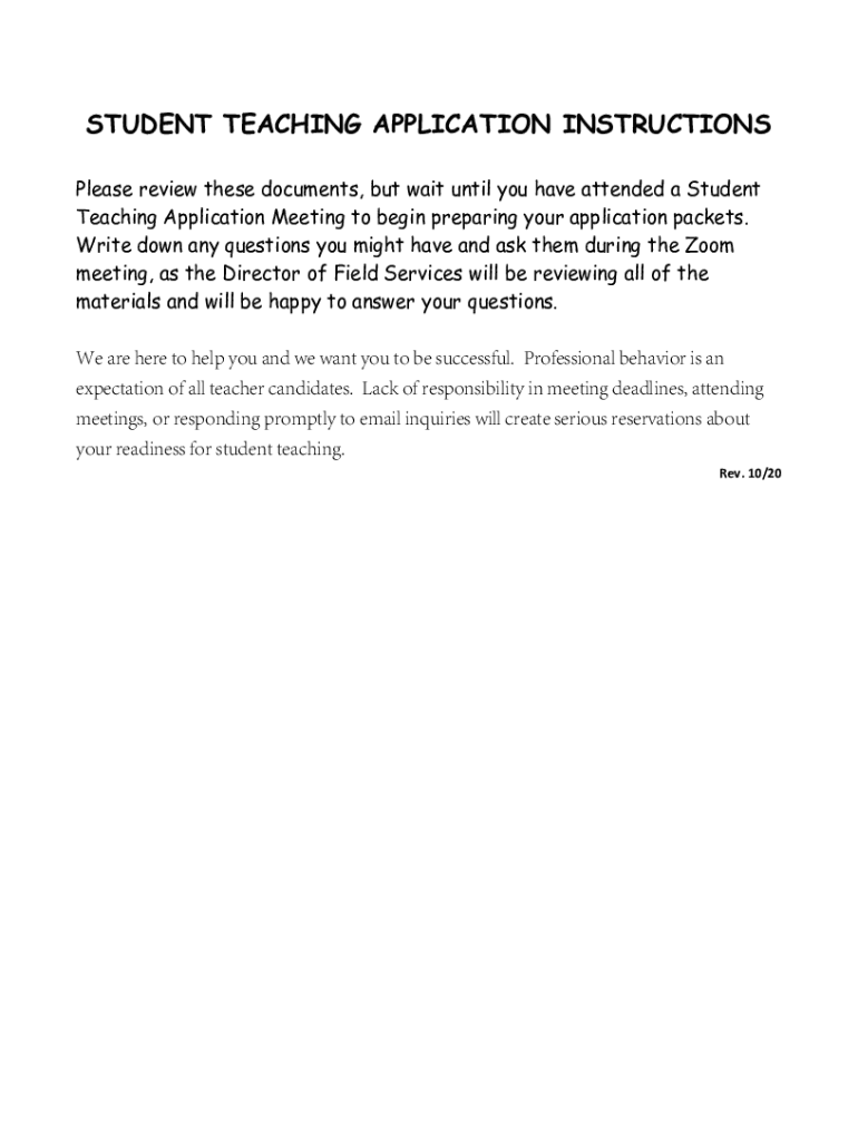 Fillable Online Spring 2024 Student Teaching Application Packet Fax ...
