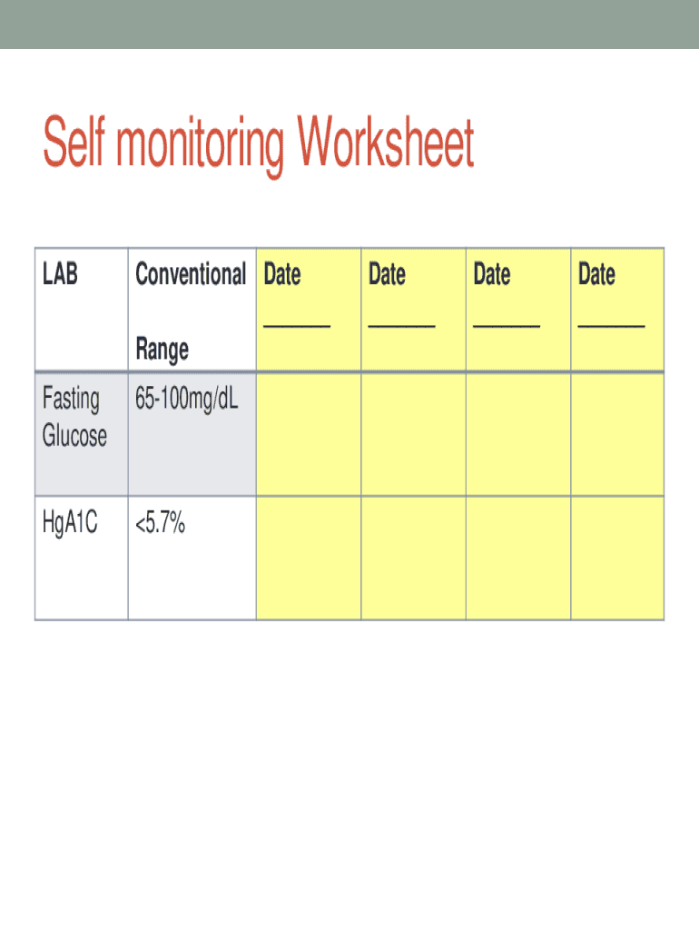Fillable Online Self monitoring Worksheet Fax Email Print - pdfFiller