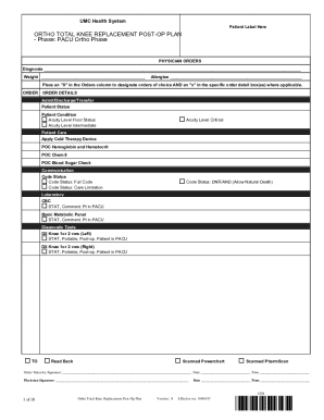 Fillable Online ORTHO TOTAL KNEE REPLACEMENT POST-OP PLAN Fax Email ...