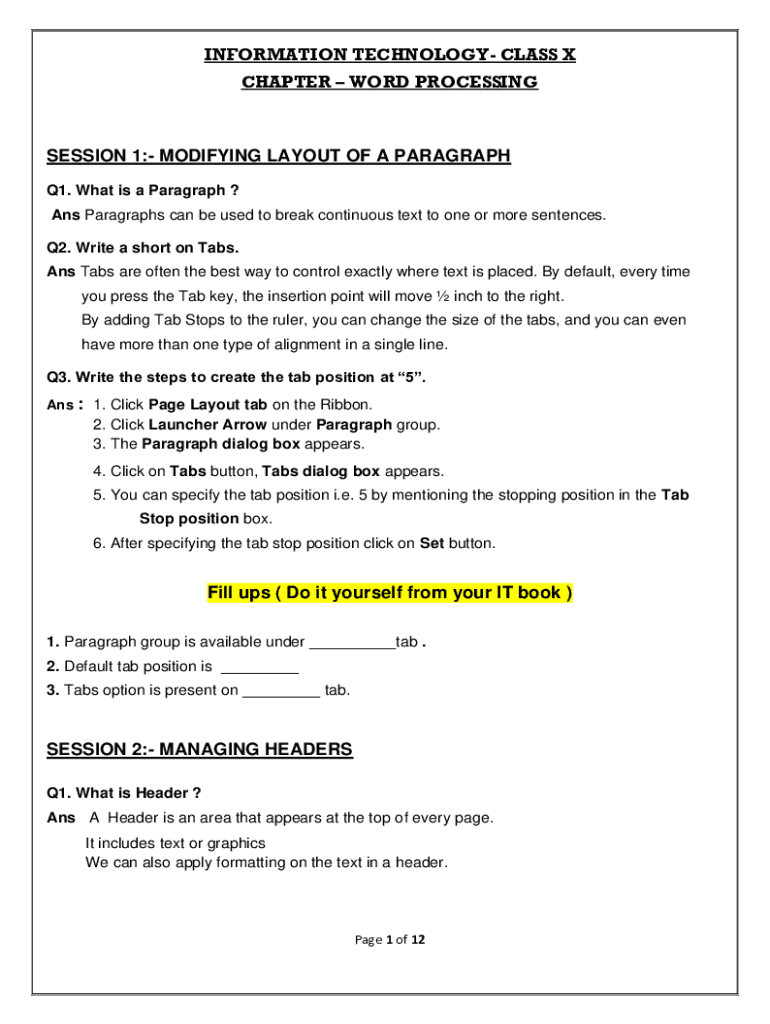 Fillable Online word processing session 1:- modifying layout of a paragraph Fax Email Print ...