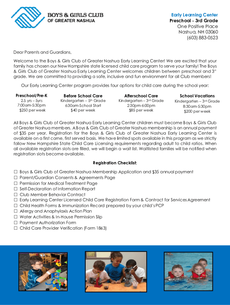 Fillable Online Early Learning Center Preschool - 3rd Grade One Positive Place ... Fax Email ...