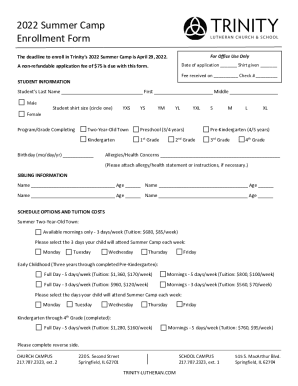 Fillable Online 2022 Summer Camp Enrollment Form Fax Email Print - pdfFiller