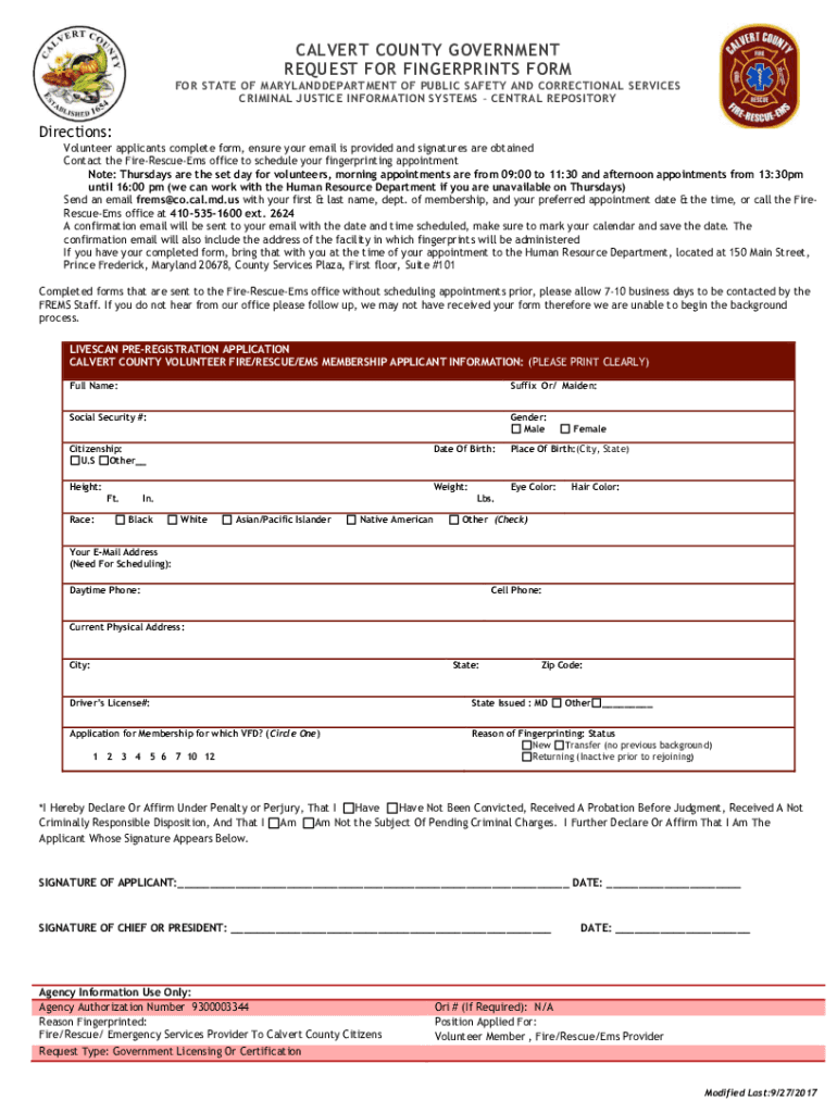 Fillable Online FINGERPRINTING APPOINTMENT FORM. BACKGROUND HISTORY Fax ...