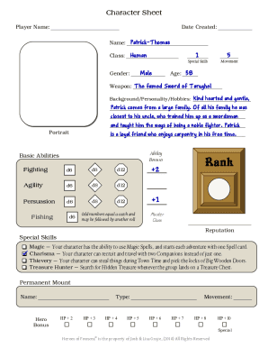 Fillable Online Ready Made Characters. Heroes of Feonora Fax Email Print - pdfFiller
