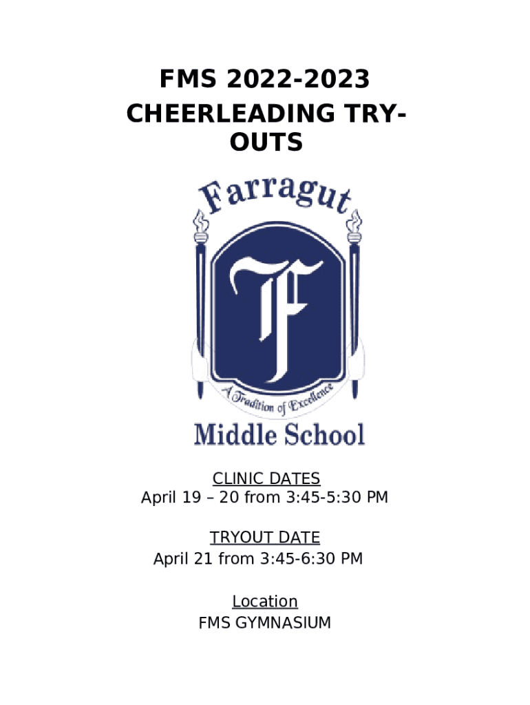 FMS CHEERLEADING TRYOUT INFO PACKET Doc Template | pdfFiller