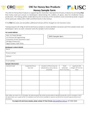 Fillable Online CRC for Honey Bee Products Honey Sample form Fax Email ...