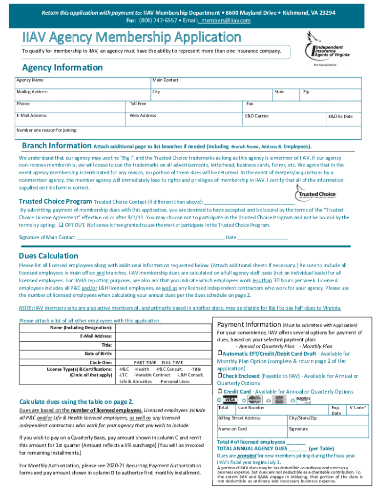 Fillable Online Return this application with payment to: IIAV ...