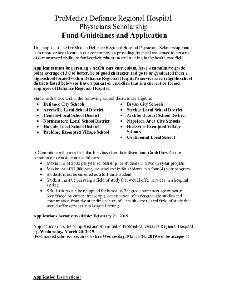 Fillable Online The purpose of the ProMedica Defiance Regional Hospital ...