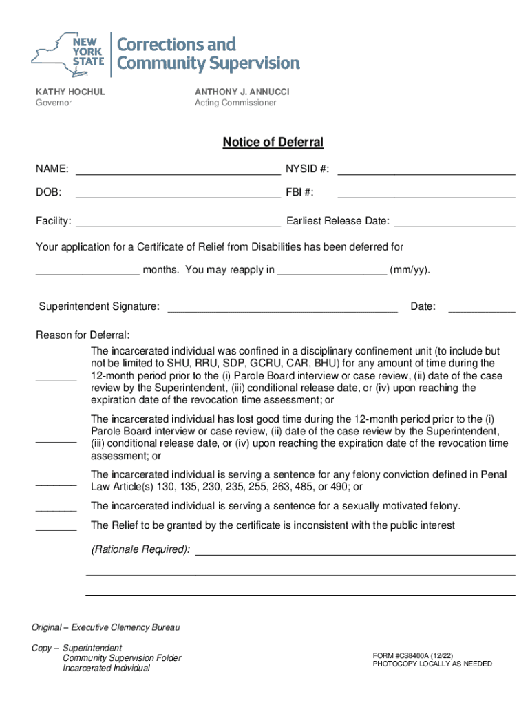 Fillable Online doccs ny MEMORANDUM To: New York State Board of Parole ...