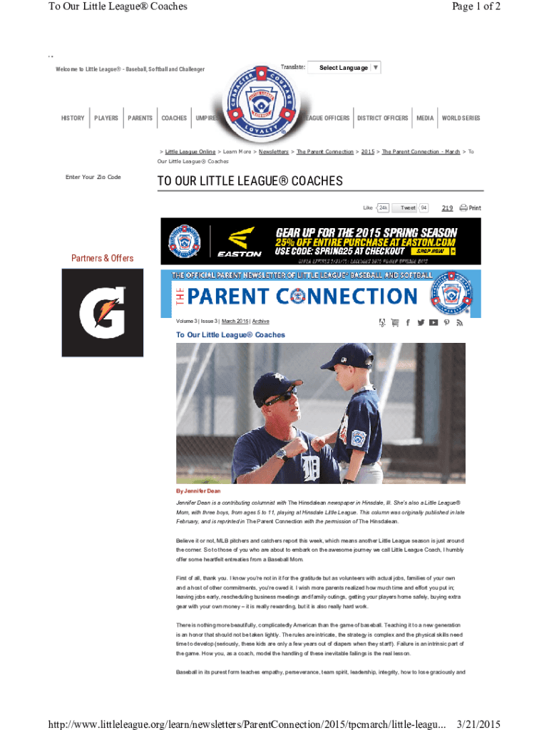 Fillable Online The Little League World Series - DigitalCommonsCSP Fax ...