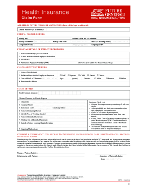Fillable Online general futuregenerali HEALTH INSURANCE CLAIM FORM.cdr ...