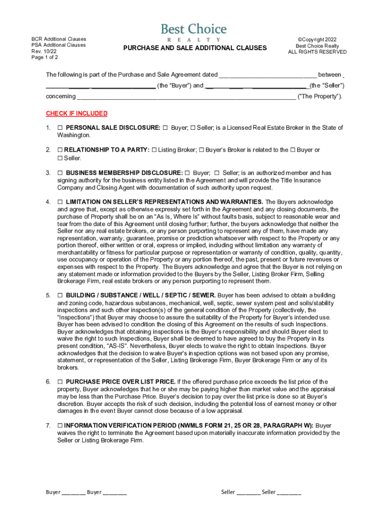 Fillable Online PURCHASE AND SALE ADDITIONAL CLAUSES Fax Email Print ...