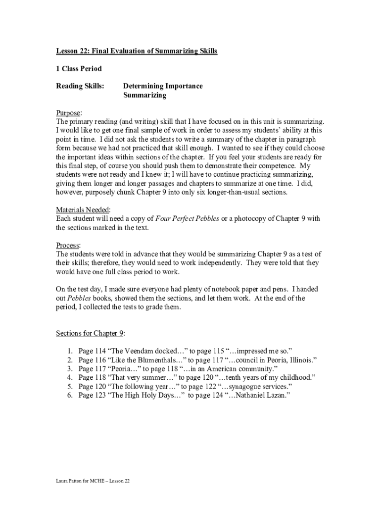 Fillable Online Lesson 22: Final Evaluation of Summarizing Skills Fax Email Print - pdfFiller