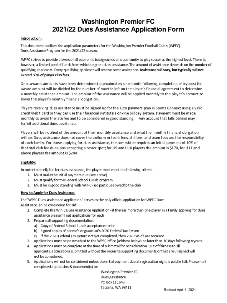 Fillable Online 2021/22 Dues Assistance Application Form Fax Email ...