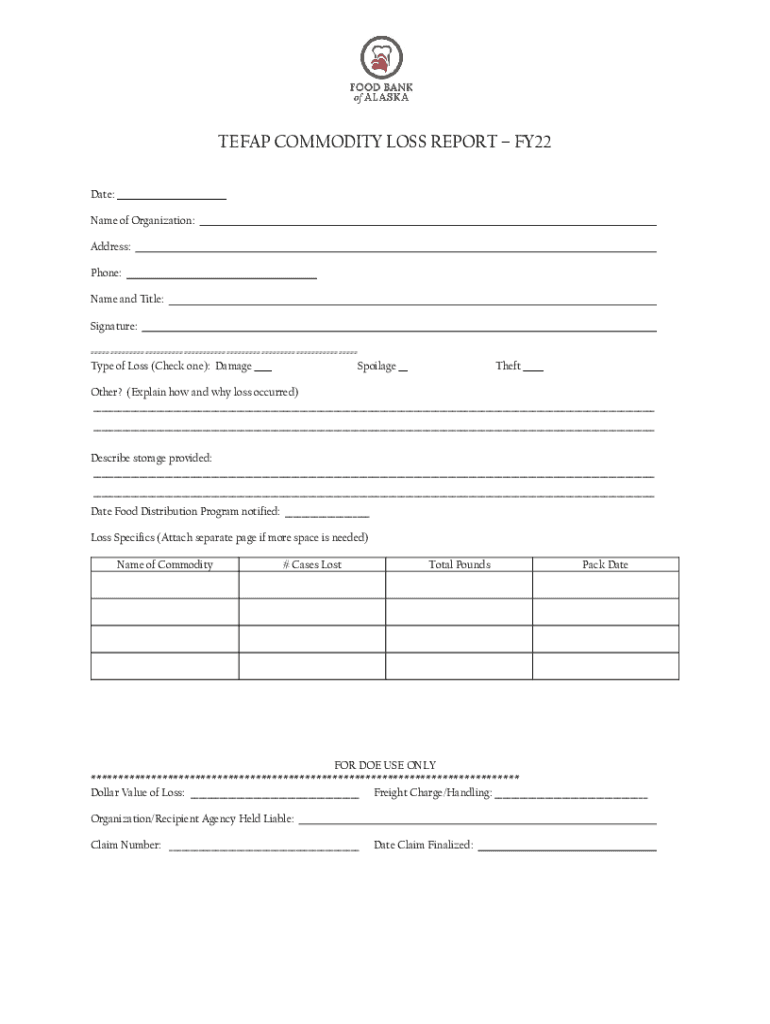Fillable Online COMMODITY LOSS REPORT & CLAIMS DECISION FORM Fax Email Print - pdfFiller