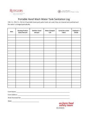Fillable Online chlorine residual and tank sanitation log sheet Fax ...