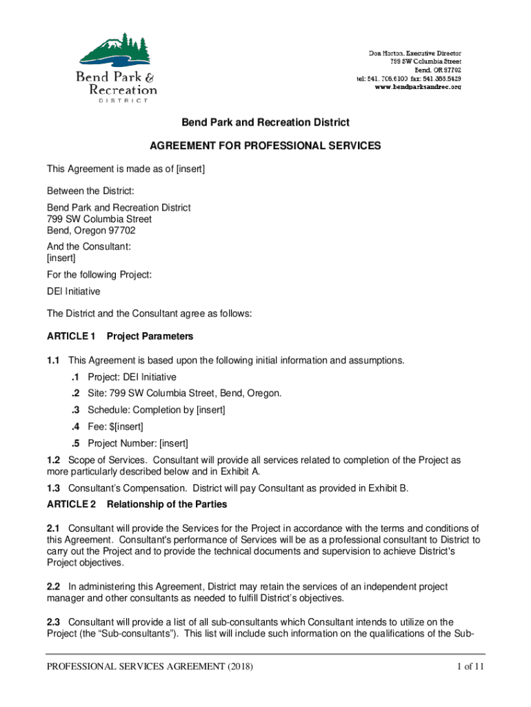 Fillable Online Bend Park and Recreation District AGREEMENT FOR ... Fax Email Print - pdfFiller