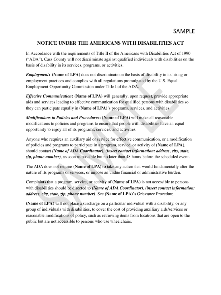 Fillable Online Public notice of non-discrimination under the Americans ...