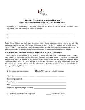 Fillable Online Patient Authorization for Use and Disclosure of Protected ... Fax Email Print ...