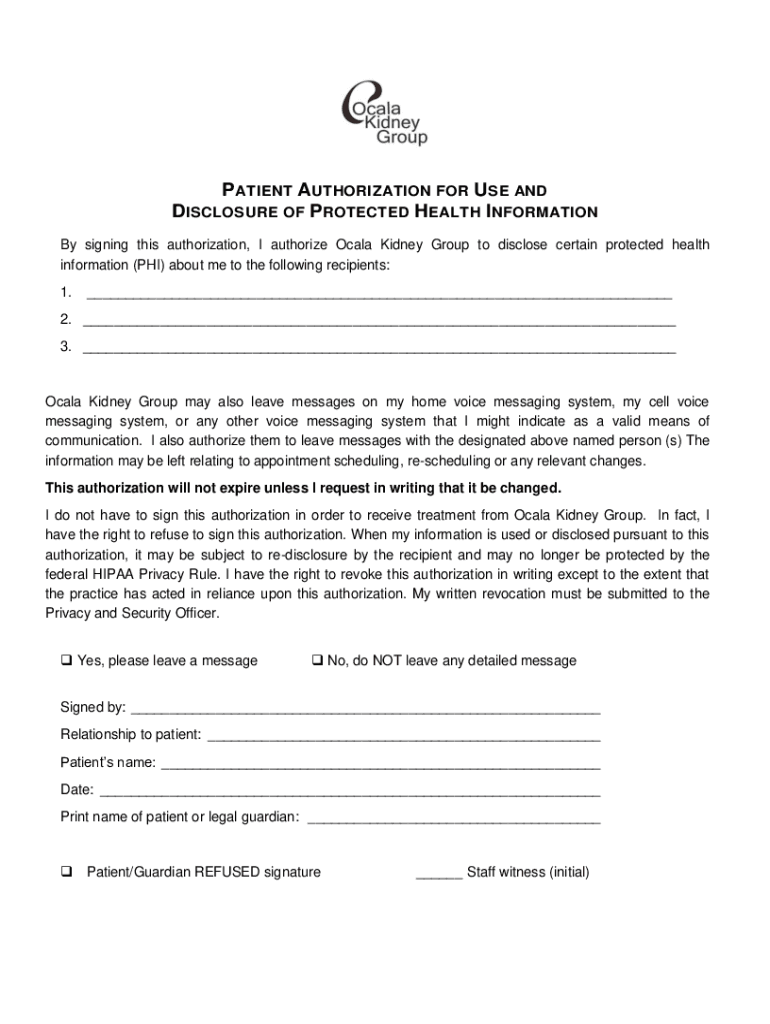 Fillable Online Patient Authorization for Use and Disclosure of Protected ... Fax Email Print ...