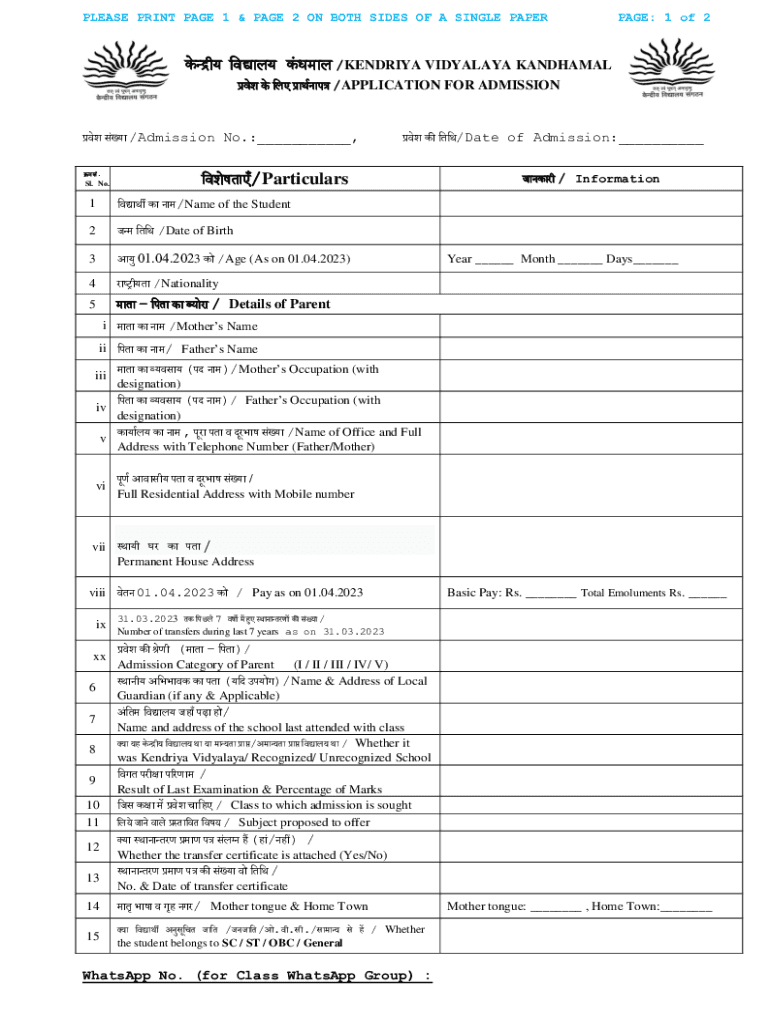 Fillable Online ADMISSION FORMATS FOR CLASS- 1.pdf Fax Email Print ...