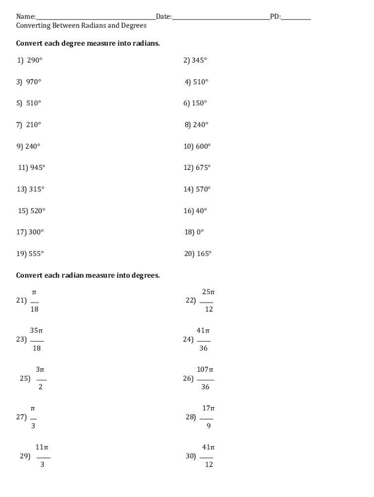 Fillable Online How to convert between degrees and radians and vice ...