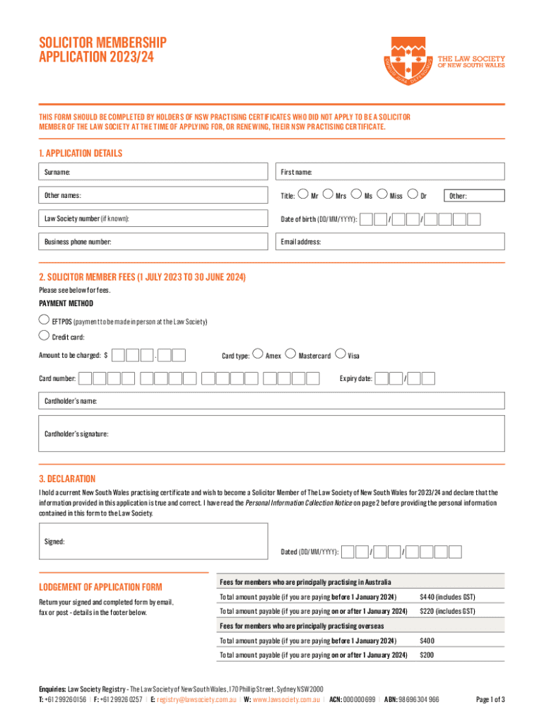 Fillable Online 2023-24 Solicitor Membership Application Form. 2023-24 ...