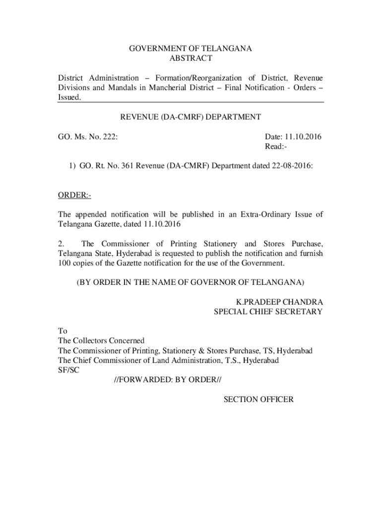 Mancherial District Mandals List - Fill Online, Printable, Fillable ...