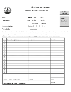 Fillable Online Blank Softball Roster Form Fax Email Print - pdfFiller