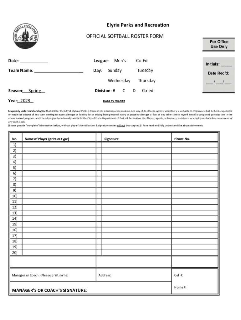 Fillable Online Blank Softball Roster Form Fax Email Print - pdfFiller