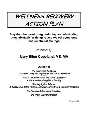 Fillable Online Wellness recovery action plan: A system for monitoring ...