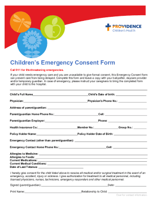 Fillable Online Children's Emergency Consent Form Fax Email Print ...