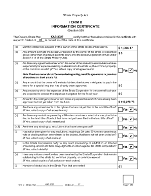 Fillable Online Strata Property Act - FORM B INFORMATION CERTIFICATE ...