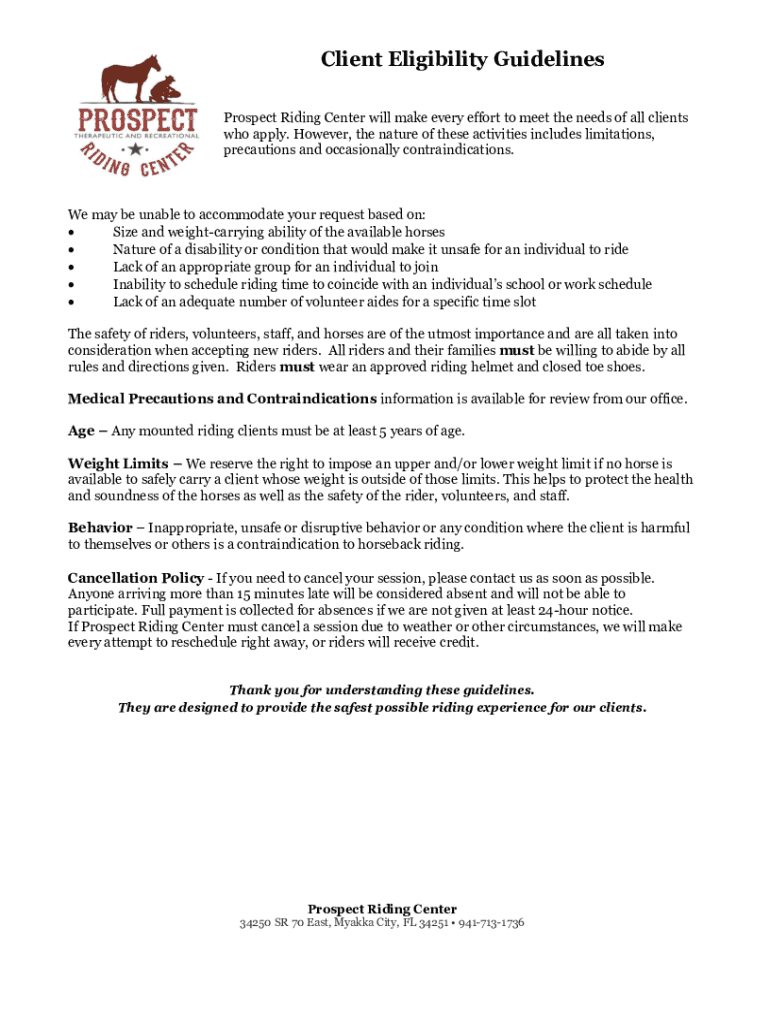 Fillable Online Client Eligibility Guidelines Fax Email Print - pdfFiller