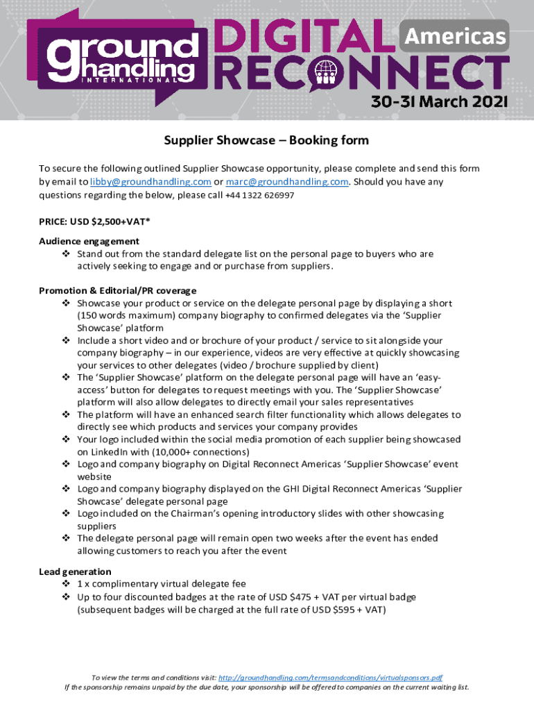 Fillable Online Supplier ShowcaseBooking form Fax Email Print - pdfFiller