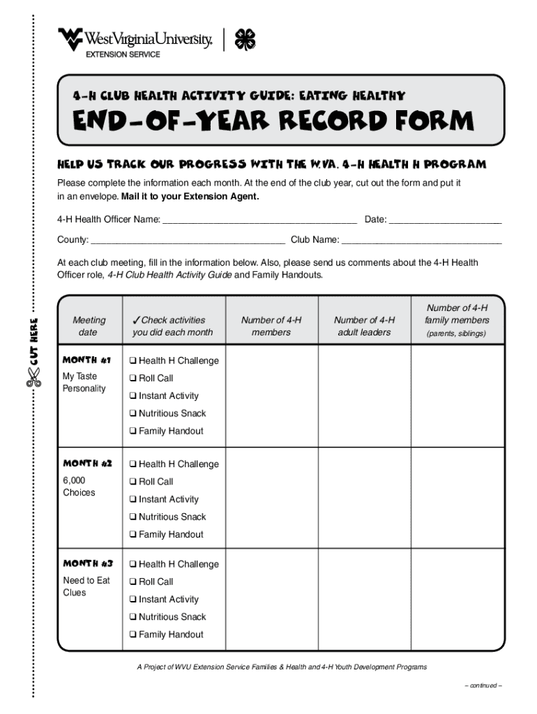 Fillable Online West Virginia 4-H Club Health Activity Guide: Eating ...