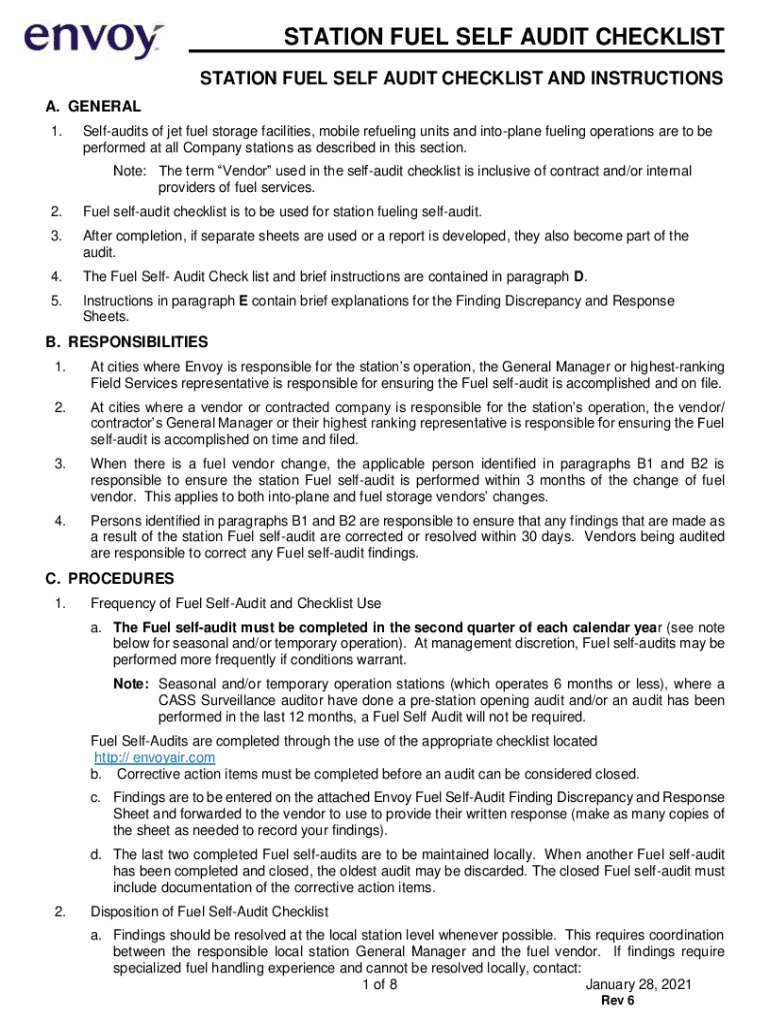 Fillable Online Fuel Audit Checklist - Fill Online, Printable, Fillable ...