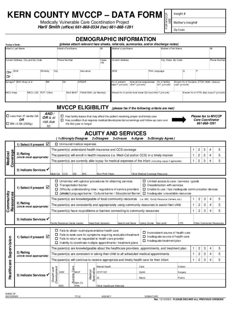 Fillable Online KERN COUNTY MVCCPDATA FORM Fax Email Print - pdfFiller