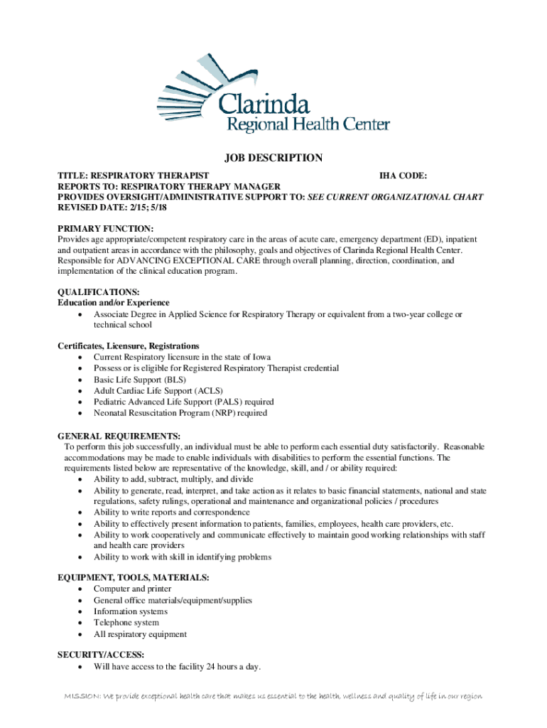 Fillable Online Position Classification Standard for Respiratory ...