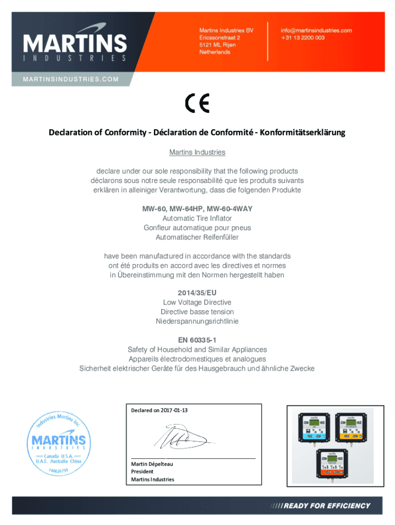 Fillable Online Declaration of Conformity - Dclaration de Conformit Fax Email Print - pdfFiller