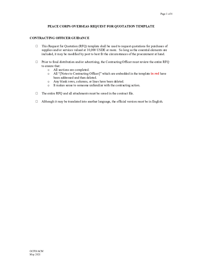 Fillable Online PEACE CORPS OVERSEAS REQUEST FOR QUOTATION TEMPLATE Fax ...