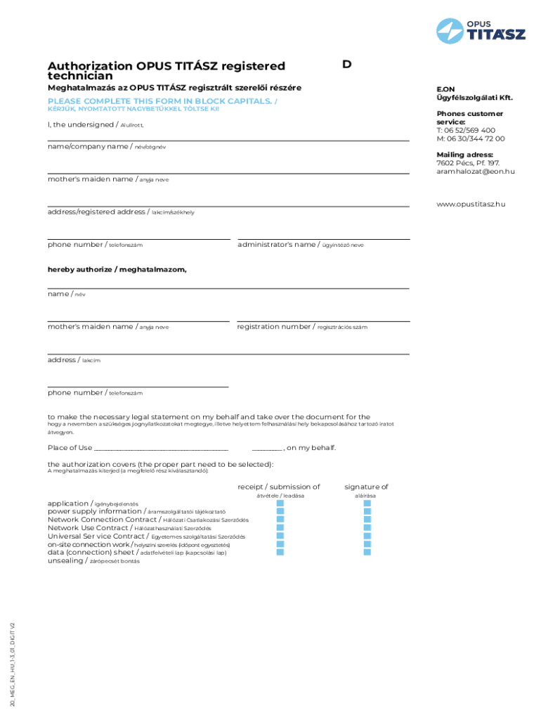 Fillable Online Authorization OPUS TITSZ registered Fax Email Print ...