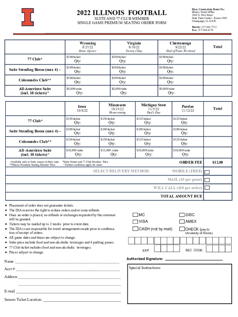 Fillable Online 2022 Home Game Order Form (77 Club and Suite).pub Fax Email Print - pdfFiller