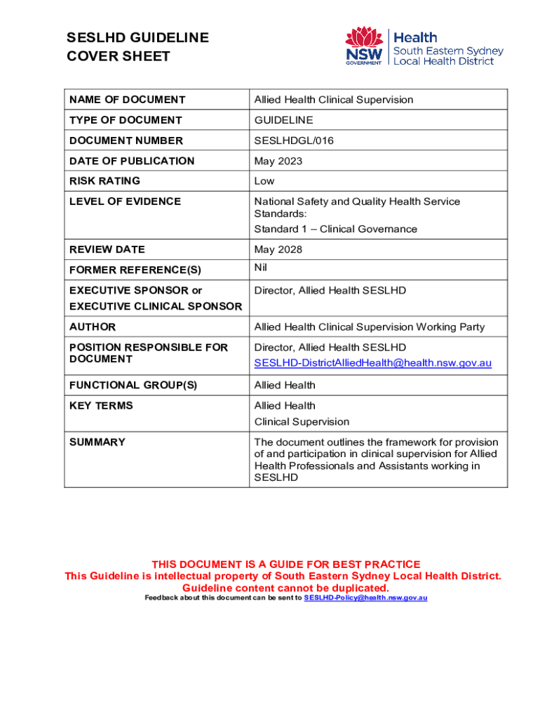 Fillable Online SESLHDGL 053.pdf - SESLHD GUIDELINE COVER SHEET ... Fax ...