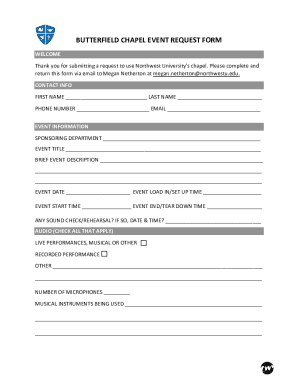 Fillable Online eagle northwestu BUTTERFIELD CHAPEL EVENT REQUEST FORM ...