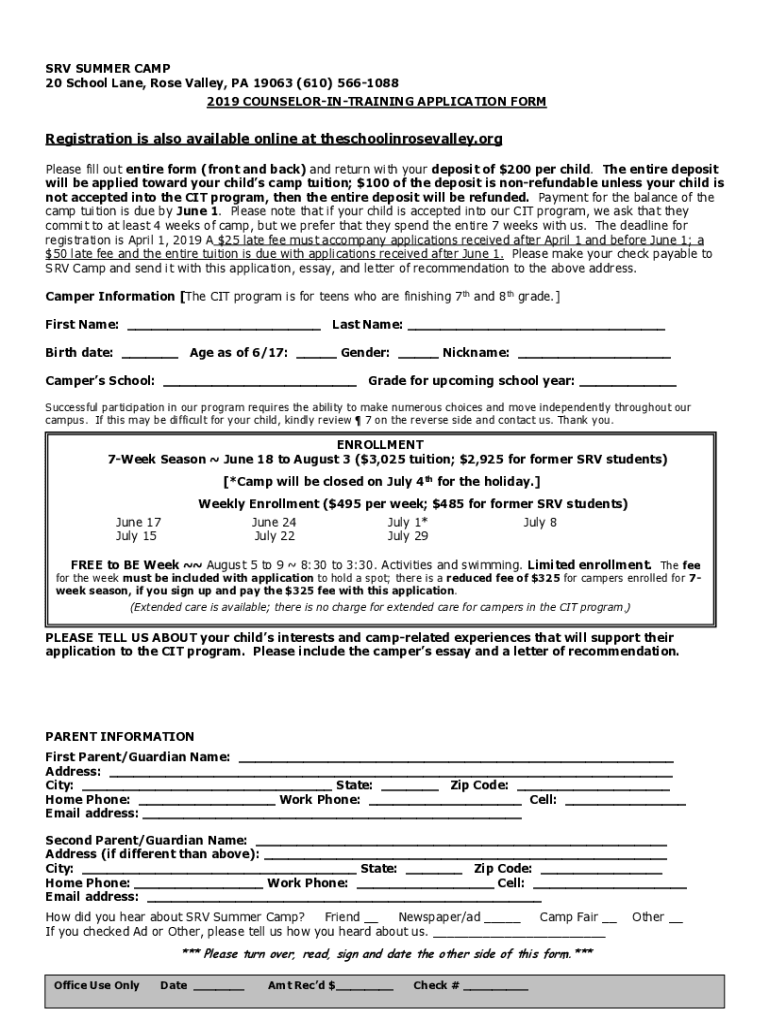 Fillable Online 2016 counselor in-training application form Fax Email Print - pdfFiller